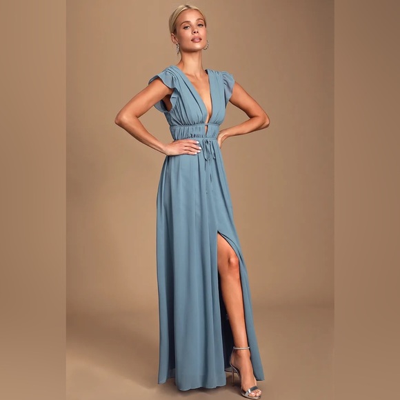 Lulus | Dresses | Nwt Lulus Blue Im All Yours Slate Blue Ruffled Maxi Dress | Poshmark